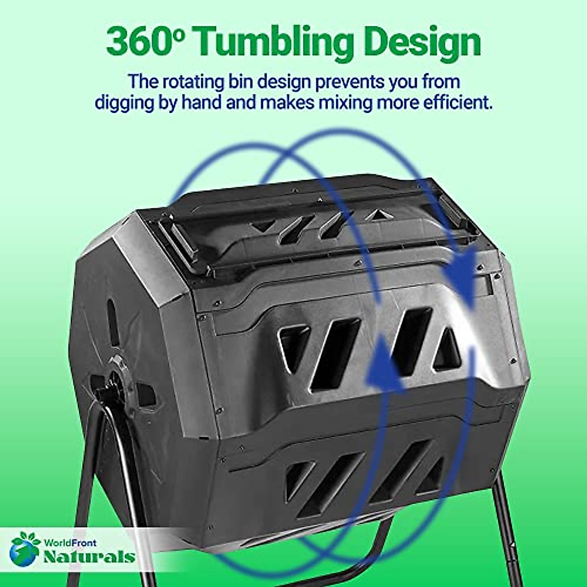 WorldFront Naturals Durable Compost Tumbler Outdoor with Metal Stand - 160L Capacity Composting Bin for Efficient Organic Waste Management - Dual Chamber Composter Design