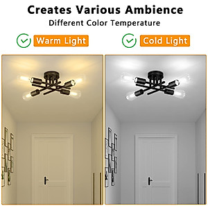 Lomoky Industrial 4-Light Semi Flush Mount Ceiling Light Fixture, Modern Black Close to Ceiling Light, Farmhouse Chandelier Ceiling Lamp for Hallway Kitchen Bedroom Living Room (2 Pack)
