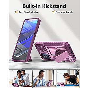 for Motorola Moto G-Stylus 5G-2022 Case: Military Grade Drop Proof Protection Cover with Kickstand | Matte Textured Rugged Shockproof TPU | Protective Phone Case for Moto G Stylus(Pink Purple)