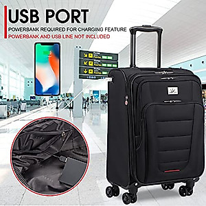 Verdi Travel Expandable Luggage 3 Piece Set with USB Port Soft Side Lightweight Carry On Suitcase Nested Set Includes 20-inch, 24 Inch and 28 Inches Checked Bag with 8-Wheel Rolling Spinner