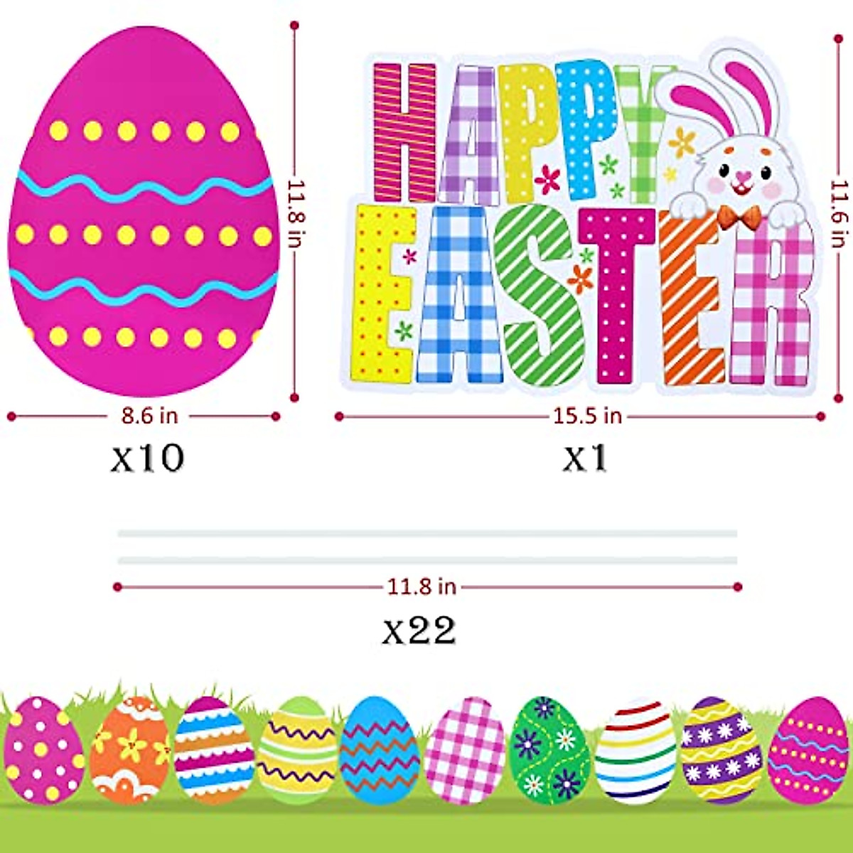 Cosyway 11 PCS Easter Yard Signs, Outdoor Easter Decorations Yard Stakes Waterproof Plastic Egg Shaped and Happy Easter Signs for Lawn Yard Garden Holiday Decor