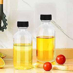 Rionisor 4OZ Small Glass Bottles with Lids and Funnels, 120ml Boston Round Glass Bottles, Leak Proof Mini Travel Bottles, Perfect for Diy Essential Oils, Hot Sauce and Juices, 6 Pack Clear