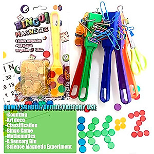 TCOINERY Bingo Chips Set-Magnetic Wand & 100 Counting Chips-6 Colors Transparent Plastic Markers for Family School Learning Game Zoom Bingo and Pokeno Nights
