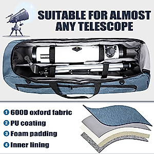 GoHimal Shock-Absorbent Telescope Bag–Multipurpose Telescope Carrying Case with Adjustable Shoulder Strap and Storage & Carrying Case for Tripod and Accessories for Celestron Telescope （30inches）
