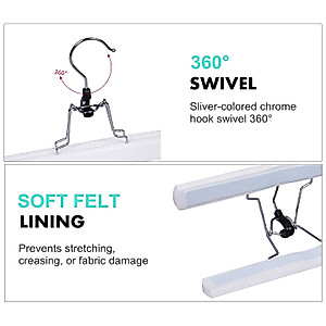 Amber Home 10 Pack White Wooden Pants Hangers, Wood Clamp Hangers with Non Slip Padded Velvet, Jeans/Slacks Hangers Hair Extension Hangers for Skirts, Trousers, Wigs (White, 10)