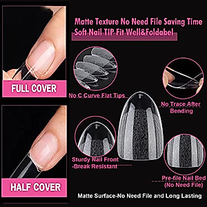 UNA GELLA Short Oval Almond Fake Nails 504pcs Press on Nails Pre-shape Short Almond Round Gel Nail Tips for Full Cover Acrylic False Nails For Nail Extension Home DIY Salon 12 Sizes False Gelly Tips