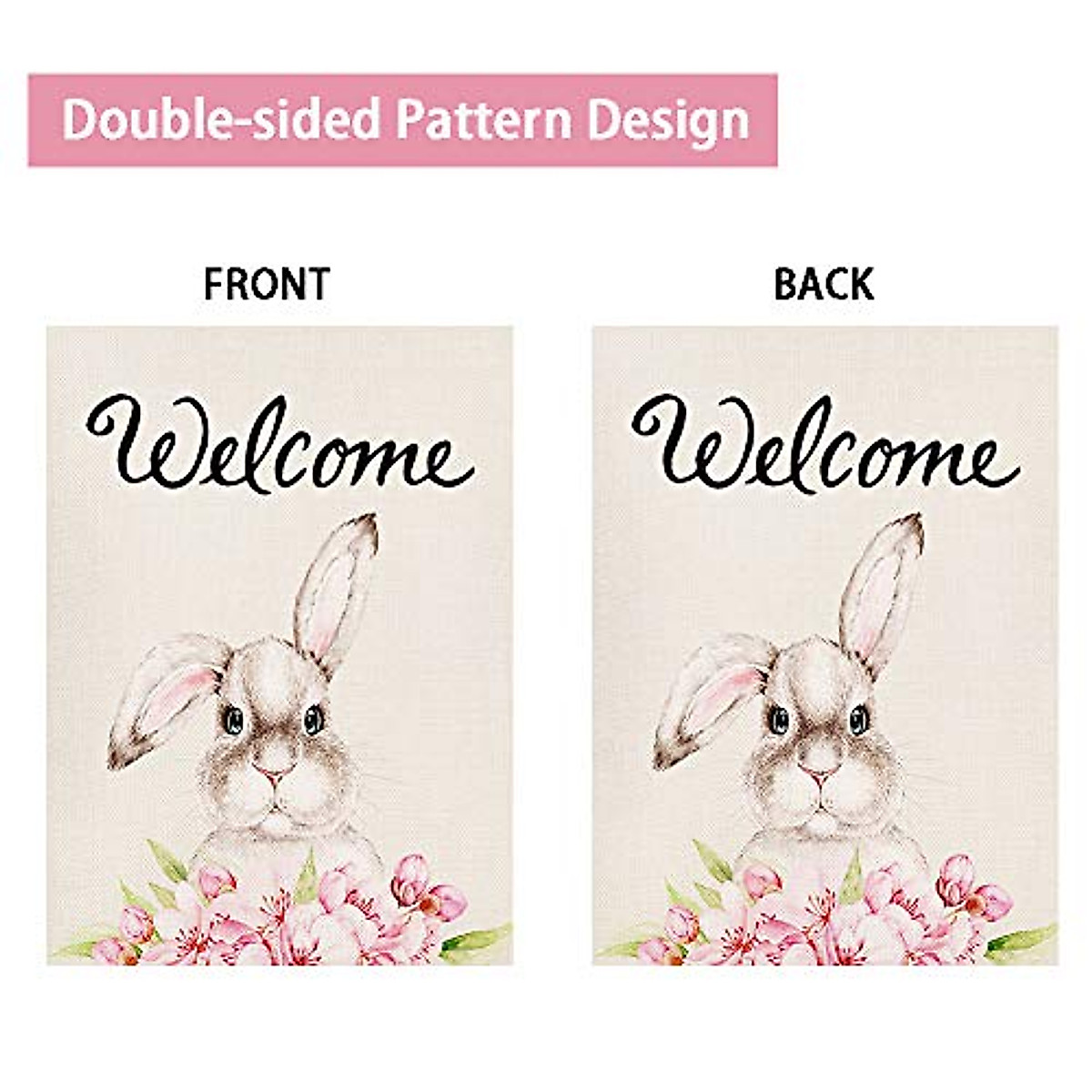 Welcome Floral Bunny Garden Flag Vertical Double Sided Easter Bunny Rabbit, Spring Summer Rustic Farmhouse Yard Outdoor Decoration 12.5 x 18 Inch