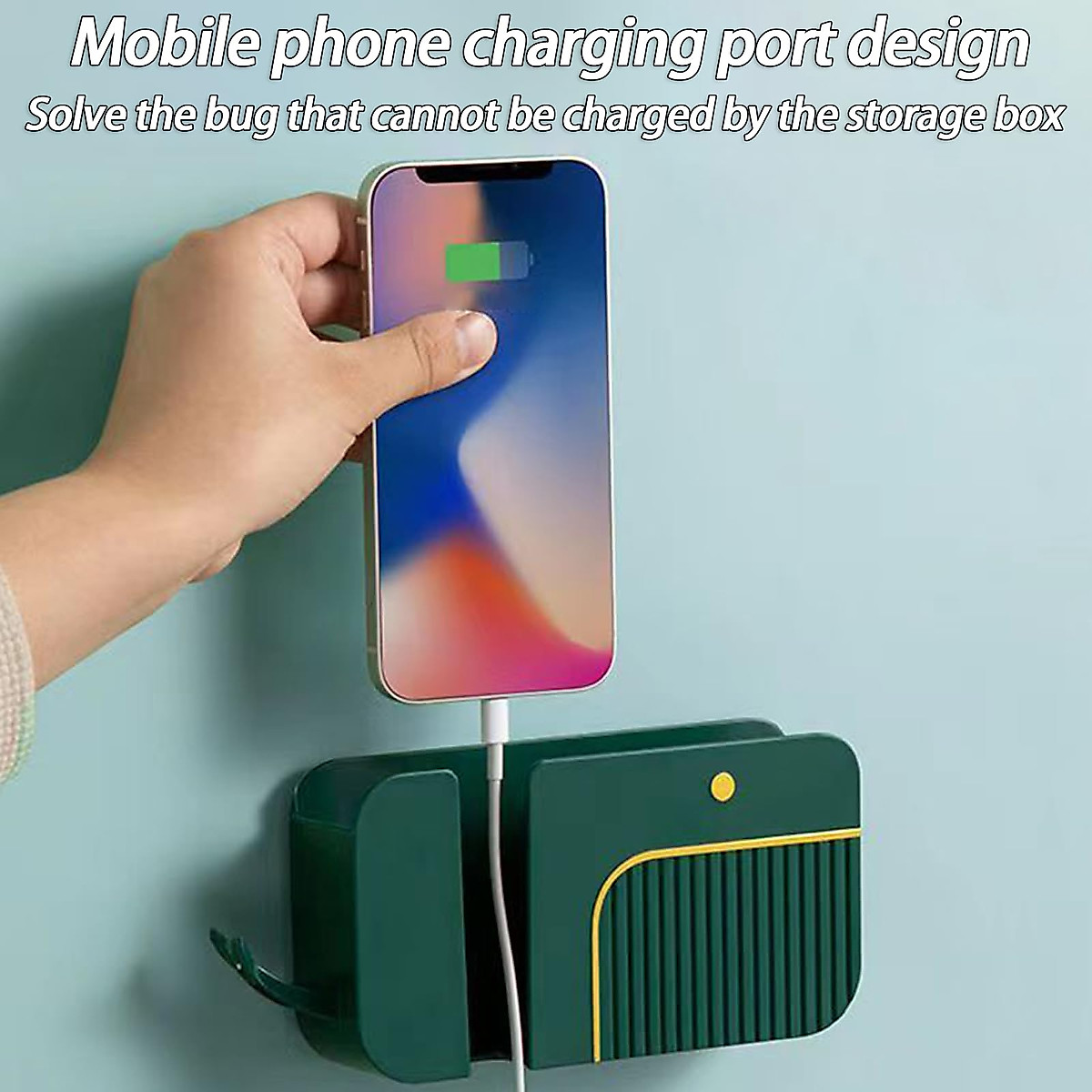 VEADOOLLY Bedside Organizer Nonporous Adhesive Remote Control Holder - Wall Mount Storage for Home, Dormitory, and Car Universal Wall Phone Holder，Multipurpose Storage Box（Green）