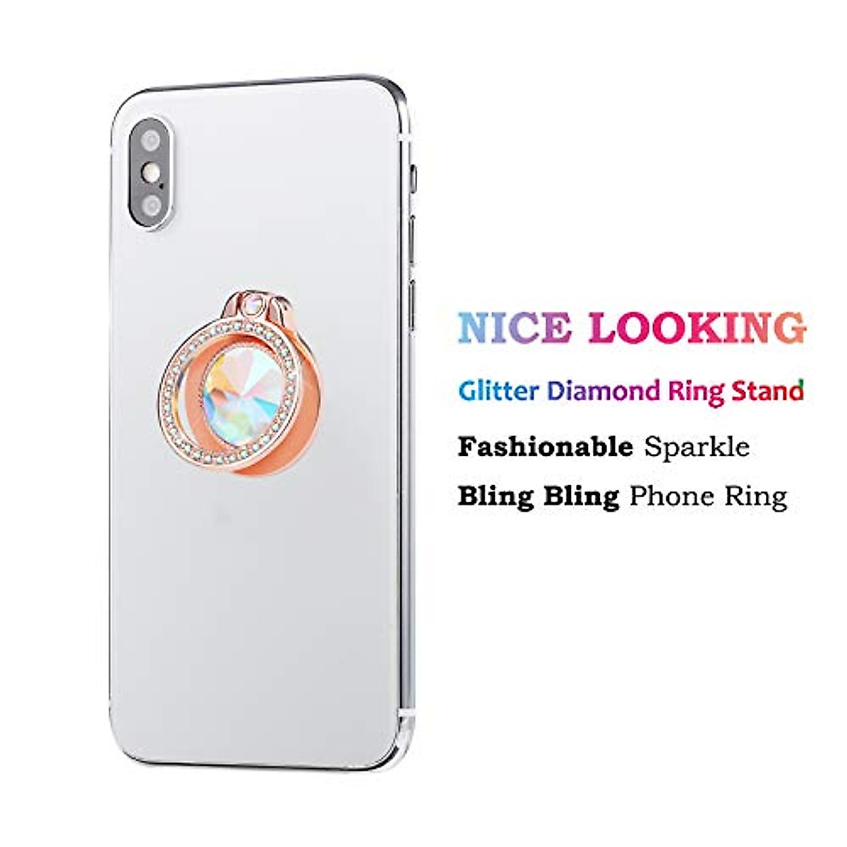 lenoup Glitter Bling Bling Phone Ring Holder, Sparkle Phone Ring Artificial Diamond Stand, Rhinestone Cell Phone Finger Ring for Phones,Pad(Rose Gold)
