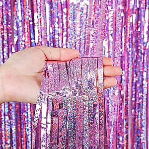 Light Purple Foil Fringe Curtain Backdrop (2 Pack) - 9.8 x 3.3 ft Photo Booth Backdrop Curtain for Parties - Tinsel Curtain Fringe Backdrop Party Decorations for Birthday, Wedding, Bachelorette Party