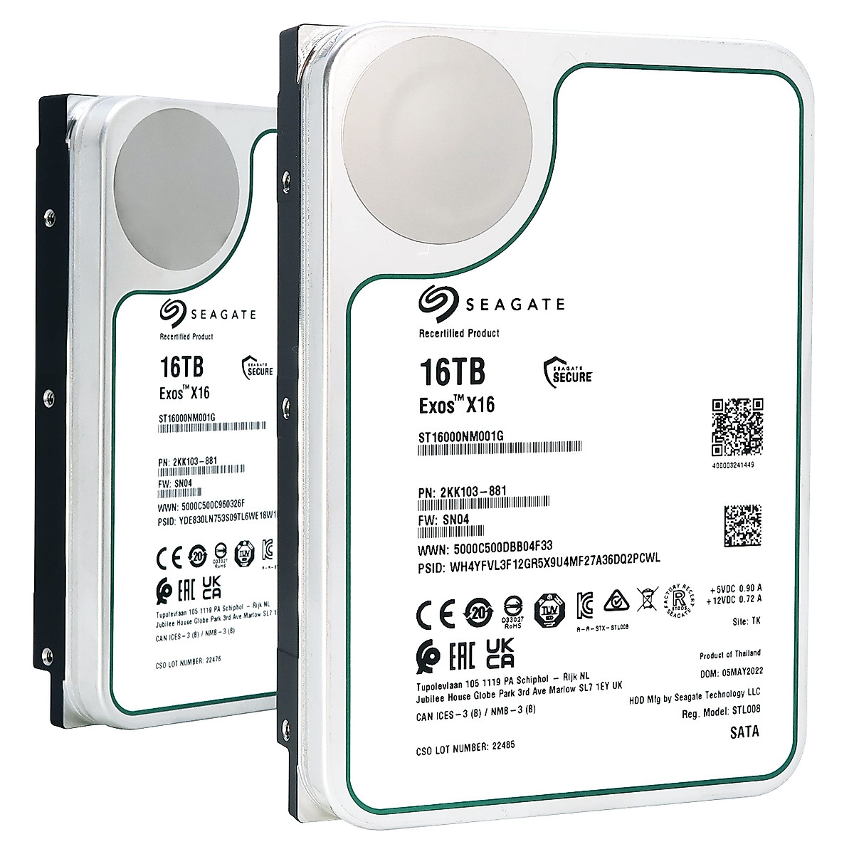 Seagate 16TB HDD Exos X16 7200 RPM 512e/4Kn SATA 6Gb/s 256MB Cache 3.5-Inch Enterprise Hard Drive (ST16000NM001G) 2 Pack (Renewed)