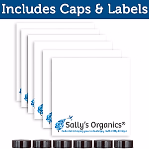 Sally's Organics Empty Amber Glass Spray Bottle - Large 16 oz Refillable Container for Essential Oils, Cleaning Products, or Aromatherapy - Black Trigger Sprayer w/Mist and Stream Settings - 6 Pack