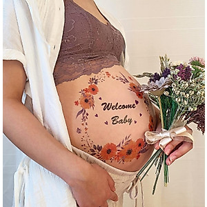 tuzuru Pregnancy Belly Stickers Tattoo Stickers body paint sticker Cute Pregnancy Baby Bump Belly Stickers for Baby Shower Maternity Gifts (ZB)