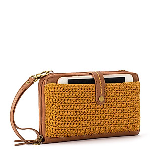 The Sak Iris Large Smartphone Crossbody Bag in Crochet and Faux Leather, Convertible Wristlet Purse Design, Gingersnap