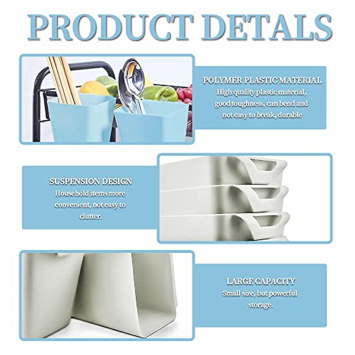 SMGSP 5 Pack Cart Hanging Cup Holder, Rolling Cart Accessories Utility cart Accessories Hanging Bins, Pencil Holder Hanging Trolley Basket, Planter Hanging Buckets for Home Kitchen (White)