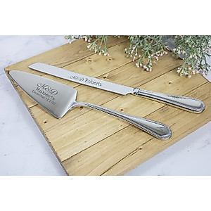 Reed and Barton Personalized Lyndon Silver Wedding Cake Knife and Server Set, Custom Engraved Wedding Cake Cutting Set, Accessories and Gifts for Bride and Groom