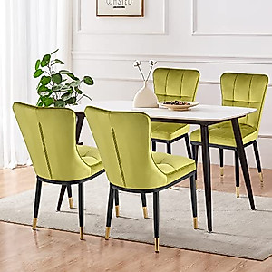 Bekrvio Dining Chairs Set of 4, Modern Velvet Kitchen Chairs with High Back, Upholstered Armless Side Chair Accent Chair with Black Metal Legs for Dining Room, Living Room, Vanity (Olive Green)