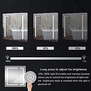 WELLFOR Bathroom LED Mirrored Cabinet with Adjustable Shelves, Dimmer, Outlets & USB Ports, Defog, Wall Bathroom Medicine Cabinet, Bathroom Mirror, Recessed or Surface, Double Opening Doors, 30" X 30"