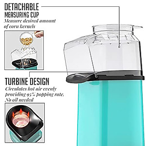 Ovente Hot Air Popcorn Maker 16-CUP capacity with Detachable Measuring cup, BPA Free, No Oil Needed, 1400W, Turquoise, PM11T