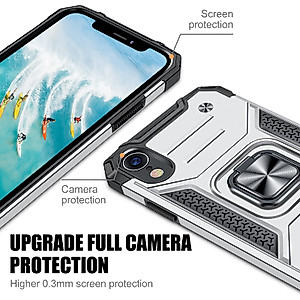 JAME Case for iPhone XR Cases with Screen Protector 2PCS, Military-Grade Drop Protection, Protective Xr Phone Case, Shockproof Bumper XR Case with Ring Kickstand, for iPhone XR 6.1 Inch Silver