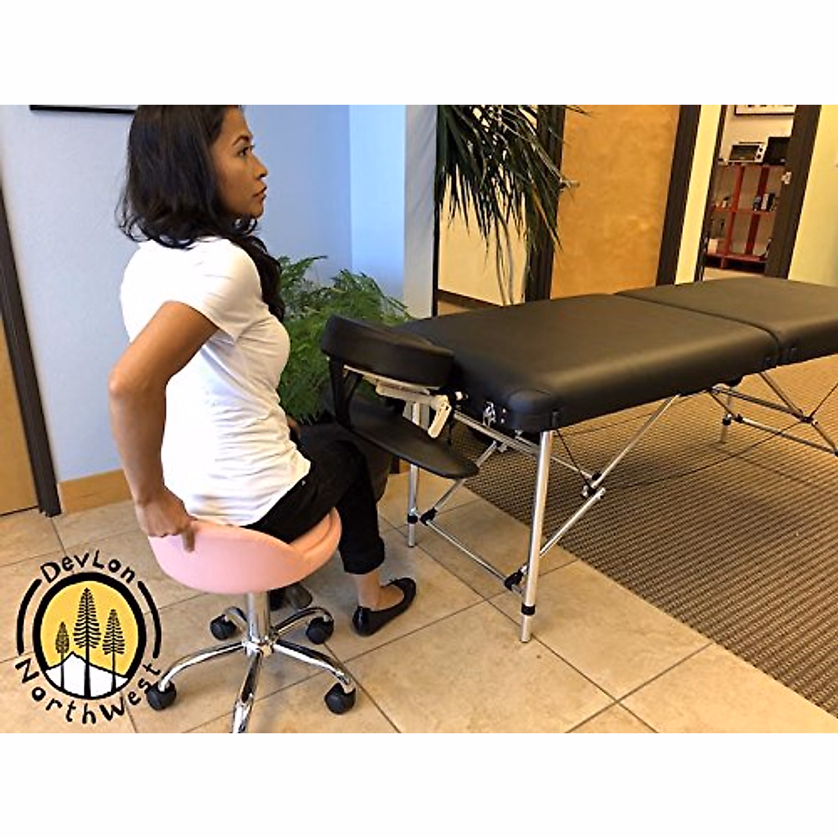 DevLon NorthWest Salon Stool with Back Rest Saddle Hydraulic Spa Stool (LIGHT PINK)