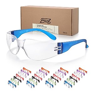 28 Pack Safety Glasses in 7 Colors (Bulk Pack of 24+4) Unisex Clear Anti-Scratch Protective Goggles Impact Resistant Lens Eyewear with ANSI Z87.1 EN166 for Construction, Shooting and Laboratory