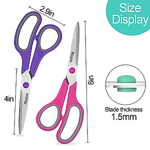 Scissors, Rkqoa 8" Scissors All Purpose 6 Pack - Comfort-Grip Sharp Scissors for Office School Sewing Fabric Craft Desk Supplies, Classroom Must have, Teacher/Class Scissors, Right/Left Handles