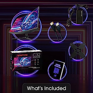 Sceptre 32-inch Curved Gaming Monitor Overdrive up to 240Hz DisplayPort 165Hz 144Hz HDMI AMD FreeSync Build-in Speakers, Machine Black (C325B-185RD)