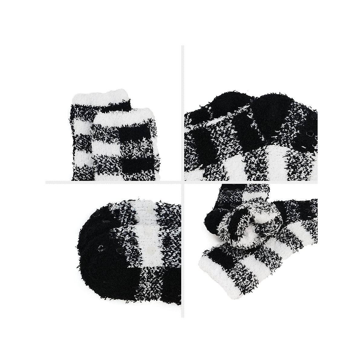 Cosy Encounter Womens Fuzzy Slipper Socks Winter Warm Anti Slip Socks Comfy Thick Thermal Socks Casual Home 5 Pairs White Black One Size, WDCEBS4072SXG5PSN