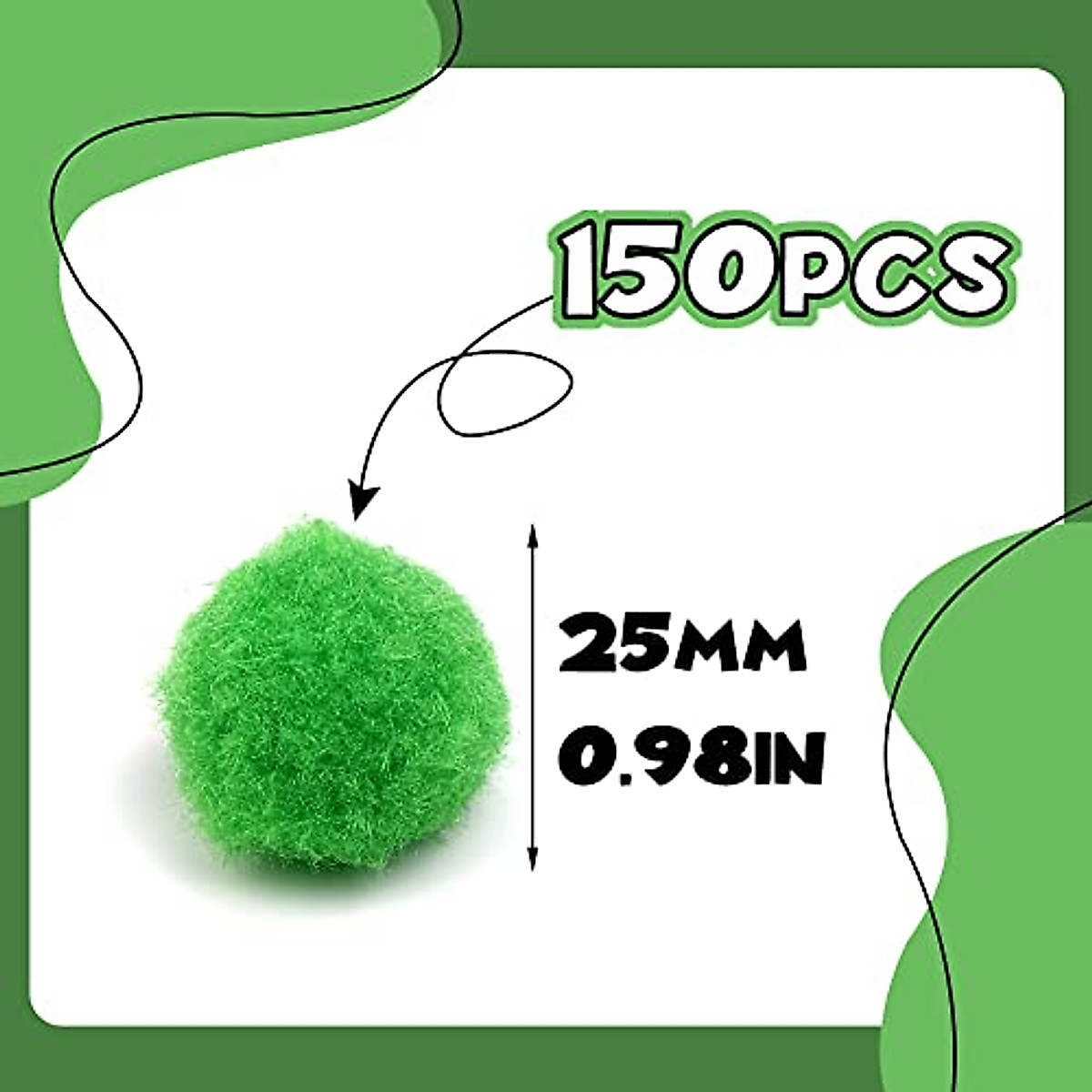 150 Pieces Pom Poms, 1 Inch Green Craft Pom Poms, Christmas Fuzzy Pompom Puff Balls, Small Pom Pom Balls for DIY Arts, Crafts Projects, Christmas Home Decorations