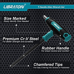 LIBRATON T Handle Allen Wrench Set, T-Handle Hex Key Set, Two-End and Chamfered Tips Design, Metric 2.5mm-10mm, Auto Bike Repair Tool, 7-Pieces with Storage Box