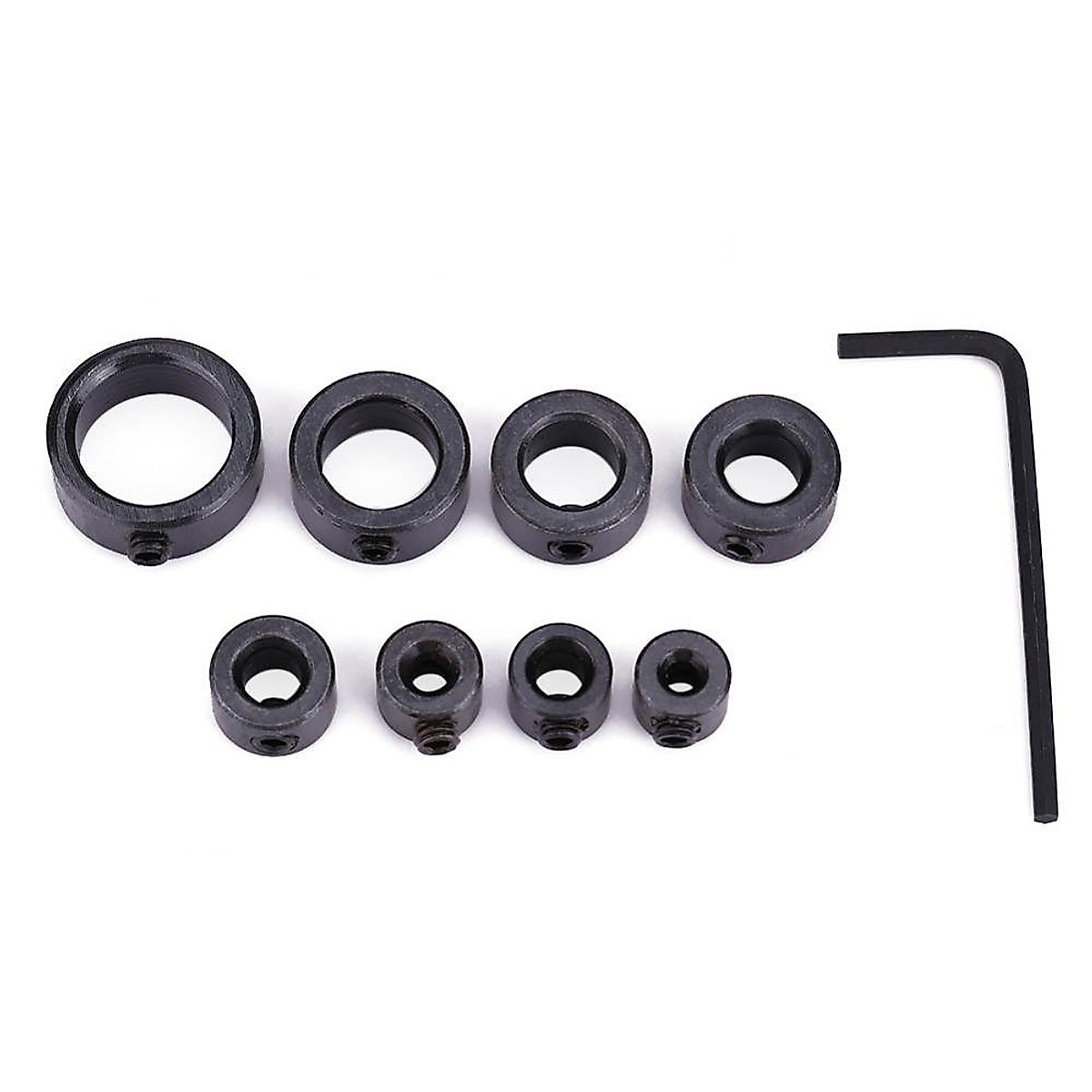 8Pcs Drill Stop Bit Collar Set Drill Bit Depth Stop Inner Diameter 3mm 4mm 5mm 6mm 8mm 10mm 12mm 16mm with Allen Wrench to Tighten The Stops Set-Screws