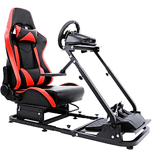 Minneer Racing Steering Simulator Cockpit Red with TV Bracket Mounting Holes Racing Wheel Stand/Fits Logitech G25, G27, G29/ Compatible with Playstation, PC Platforms with Capacity 220LBS