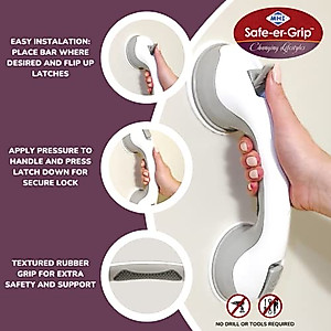 Safe-er-Grip Safe-er-Grip Changing Lifestyles Suction Cup Grab Bars for Bathtubs & Showers; Safety Bathroom Assist Handle, White & Grey, 12 inches