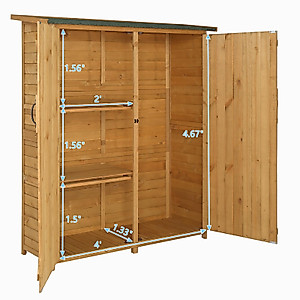 Pinikuyiro Outdoor Storage Cabinet, Wood Garden Shed, Outside Tool Shed, Vertical Organizer Cabinet with Double Lockable Doors for Outside, Garden and Yard