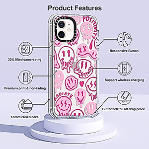 MOSNOVO Compatible with iPhone 12 Case, [Buffertech 6.6 ft Drop Impact] [Anti Peel Off Tech] Clear TPU Bumper Phone Case Cover Pink Smiles Face Designed for iPhone 12/12 Pro 6.1"