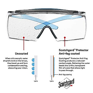 3M Safety Glasses, SecureFit, Fits Over Prescription Glasses, ANSI Z87, Scotchgard Anti-Fog Anti-Scratch Clear Lens, Blue Frame