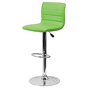 KLS14 Modern Barstools Horizontal Line Design Hydraulic Adjustable Height 360-Degree Swivel Seat Sturdy Steel Frame Chrome Base Dining Chair Bar Pub Stool Home Office Furniture - Set of 2 Green #1980
