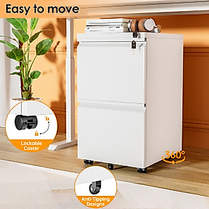 INTERGREAT 2 Drawer File Cabinet, Assembled Metal Filling Cabinet with Lock, Locking Office Mobile Cabinet with Wheels for Legal/Letter Size, Under Desk, White