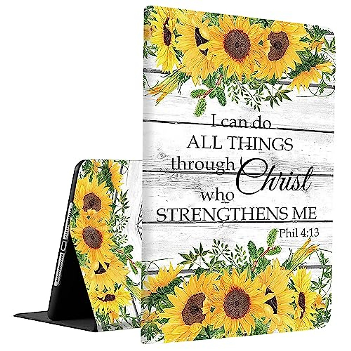 Case for iPad Pro 11 Inch 4th/3rd/2nd/1st Generation 2022/2021/2020/2018, Fit Also iPad Air 4/5 th 10.9 inch Adjustable Stand Auto Sleep/Wake, Philippians 4:13 Quotes Bible Scripture Sunflowers