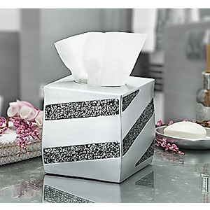Creative Scents 6-Piece Silver Bathroom Accessories Set - Complete Bathroom Set Includes: Mosaic Glass Wastebasket, Soap Dispenser, Square Tissue Cover, Toothbrush Holder, Tumbler, and Soap Dish
