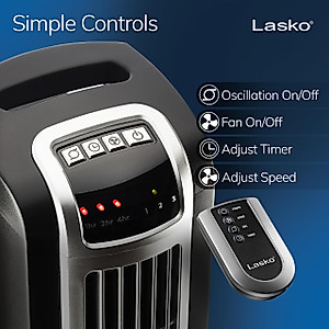 Lasko 2511 36” Oscillating 3-Speed Remote Control Tower Fan for Home, 36 Inch, Black