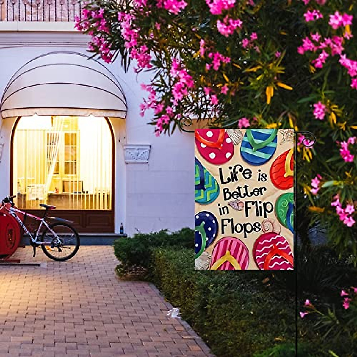 Yoovivi Humorous Life Is Better In Flip Flops Spring Summer Garden Flag 12×18 Inch Double Sided Beach Yard Outdoor Decorations