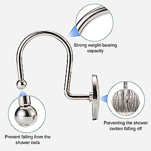 Brushed Nickel Shower Curtain Hooks, OEH Shower Curtain Rings, Modern Creative Metal Shower Curtain Hooks Rust Proof, Balanced Gliding Shower Hooks for Shower Curtain, 12 Pack, Circular Stripes