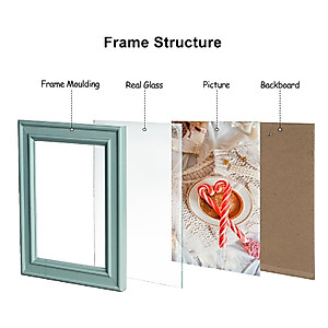 Tamolus 4x6 Double Hinged Picture Frame Folding Photo Frame Vertical and Horizontal in Teal Blue Pine Wood with Real Glass for Tabletop X3-LAN-SH46