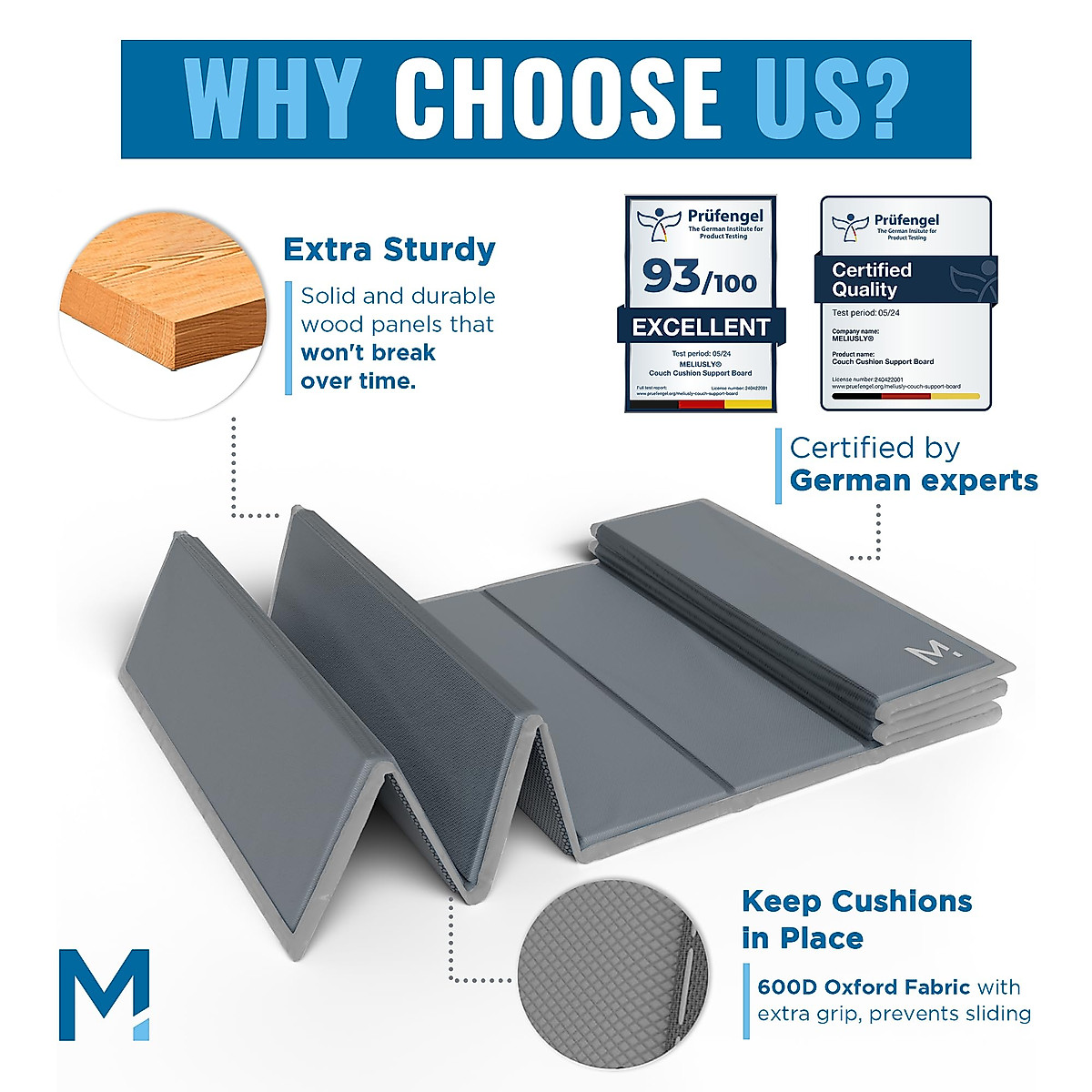 Meliusly Sofa Cushion Support Board for Sectionals (24x72 + 24x48) - Heavy Duty L Shaped Couch Supports for Sagging Cushions, Sectional Couch Saver for Saggy Couches Under Couch Cushion Support