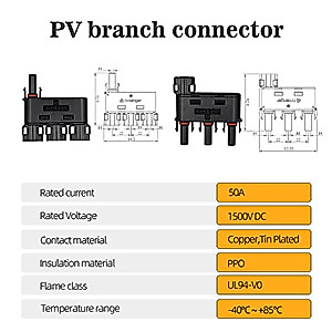 Trisinger Solar Branch Connector IP68 Waterproof 1500V Solid Copper Terminal 3male1female and 3female 1male, 1 Pairs (3 to 1)