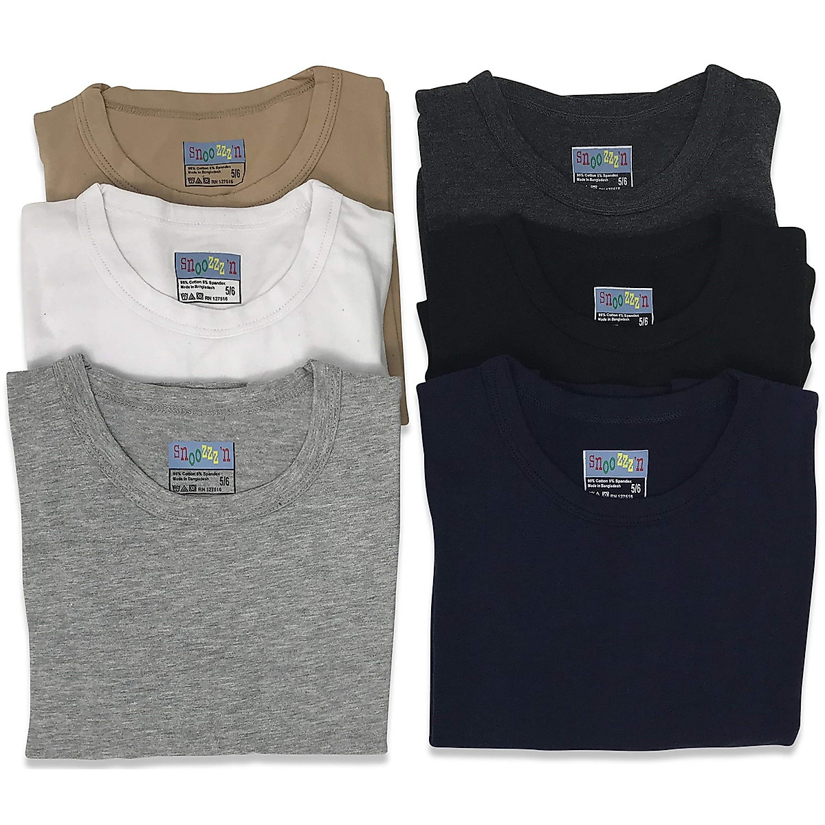 Girls/Boys/Toddler 6 Pack Athletic Performance Long Sleeve Undershirt Tops/Base Layer Cotton Stretch Shirts (6 Pack- Black/Khaki/White/Grey/Navy/Charcoal, 2-3T)