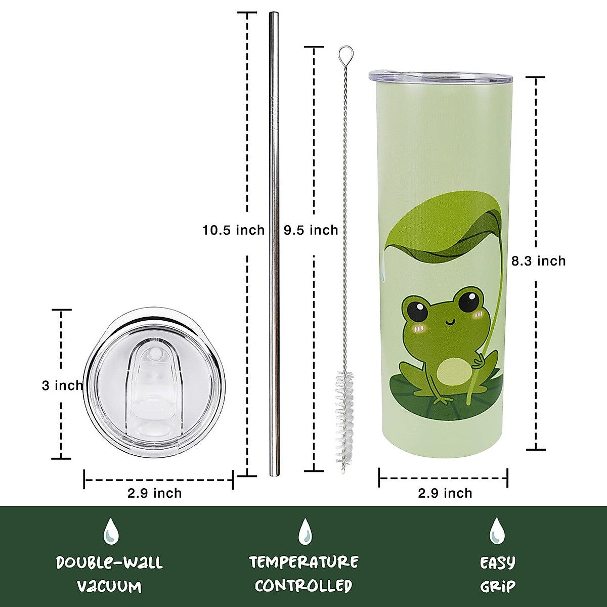 Frog Tumbler, Frog Gifts for Women/Frog Lovers, Frog Cup/Coffee Mug/Water Bottle, Cute Coffee Tumbler/Mugs for Women,Unique Kawaii Frog Stuff/Decor/Accessories/Things, 20 Oz Tumbler with Lid and Straw