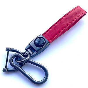 KURETO Car Keychain for Keychain Accessories Compatible with KeyChain, Genuine Leather Universal Key Fob Holder with 360 Degree Rotatable, Anti-Lost D-Ring, Screwdriver – Red